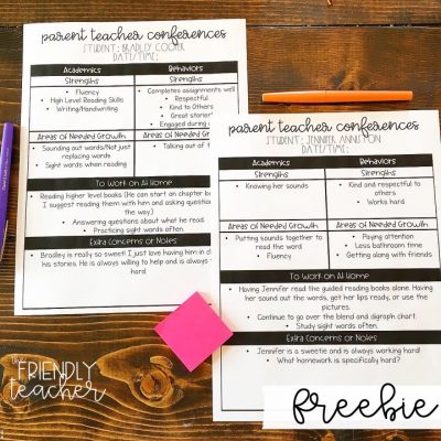 Parent Teacher Conference Tips and Freebies - The Friendly Teacher